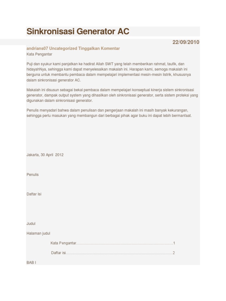 Sinkronisasi Generator | PDF