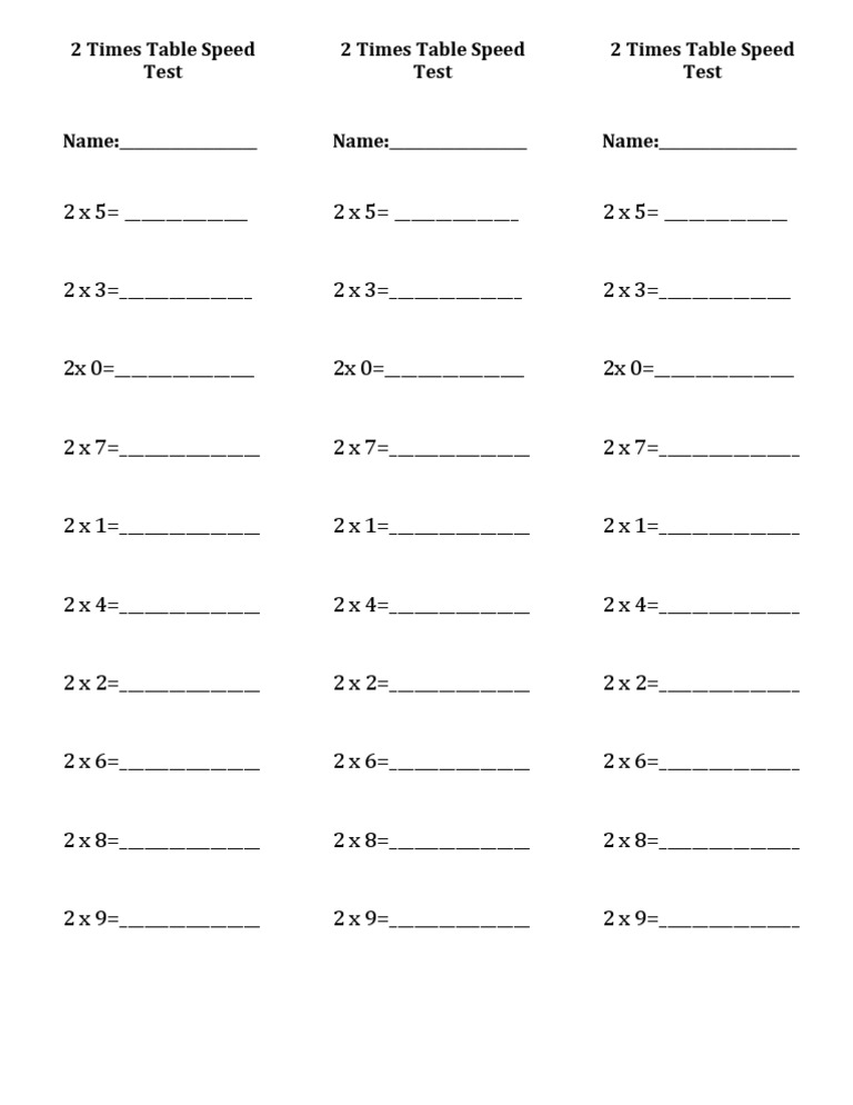 2 Times Table Speed Test Name: - 2 Times Table Speed Test Name: - 2 ...