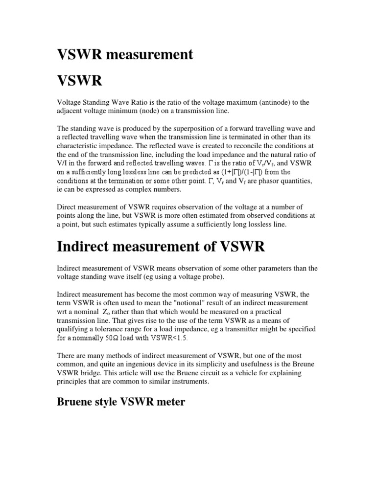 VSWR Measurement | PDF | Transmission Line | Electrical Impedance