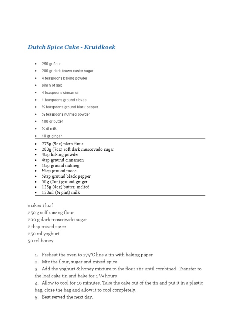 Dutch Spice Cake - Kruidkoek | PDF | Cooking, Food & Wine