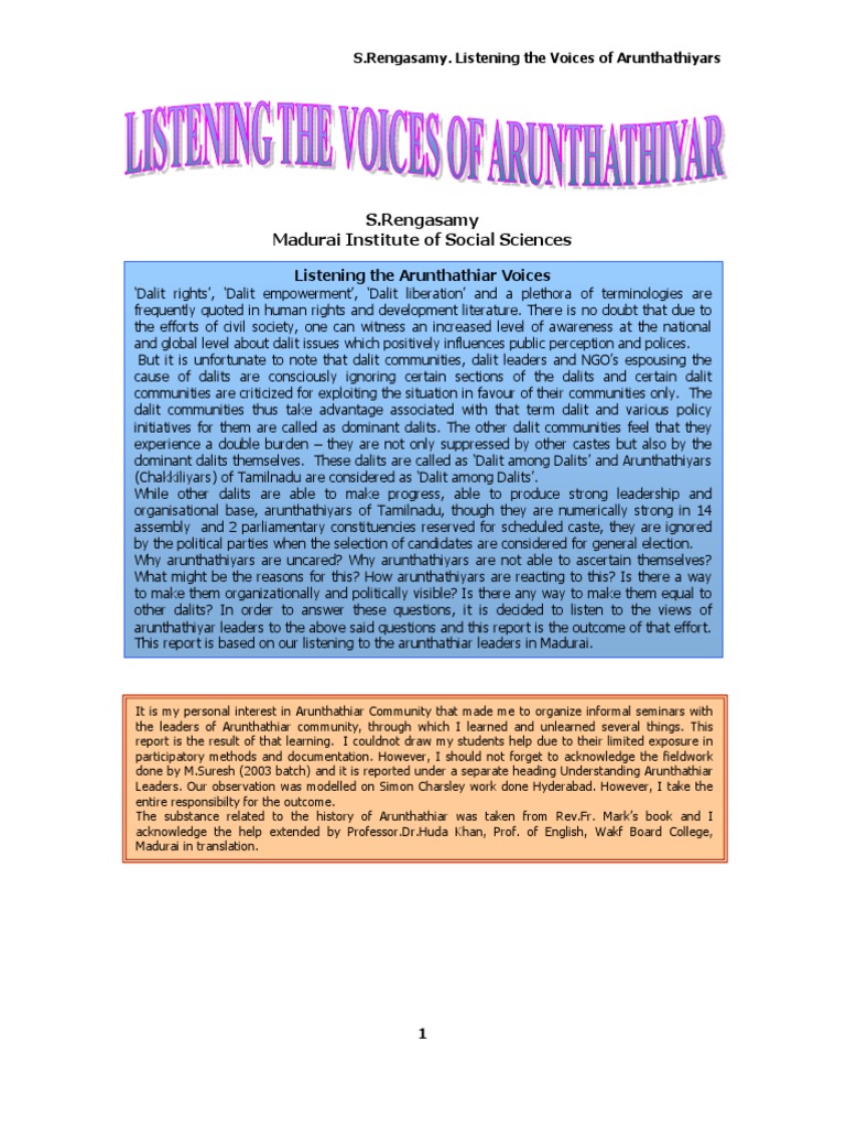 Voices of the Arunthathiyar Community | PDF | Dalit | Tamil Nadu