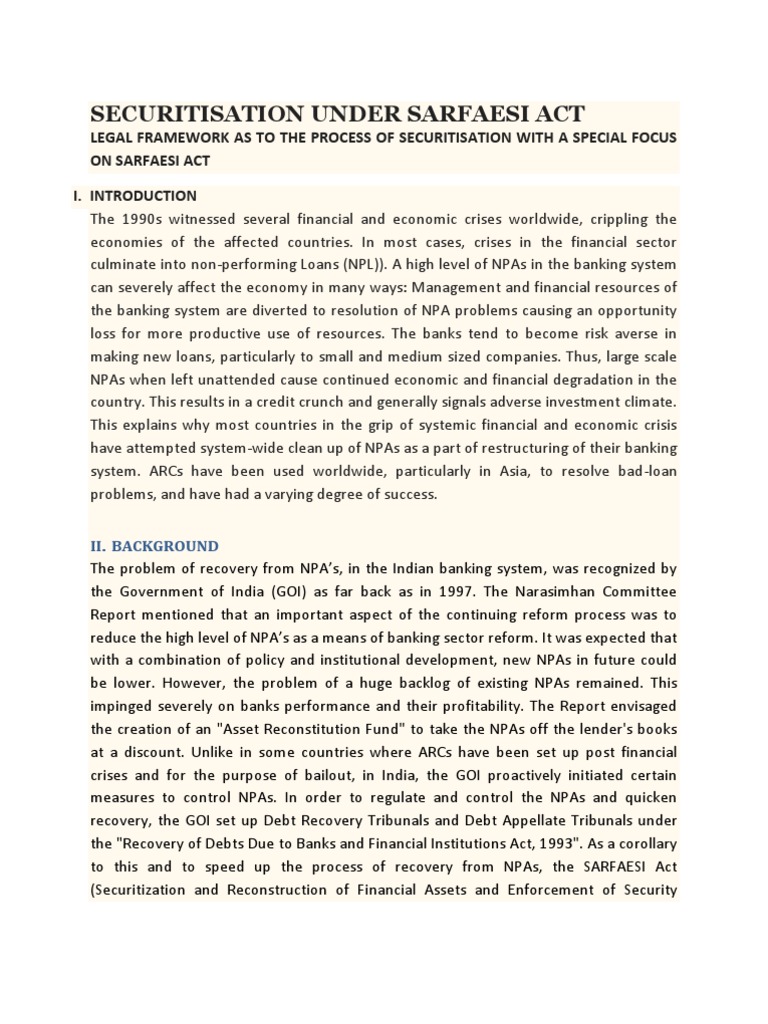 Securitisation and Reconstruction of Financial Assets and Enforcement of Security Interest Act ...