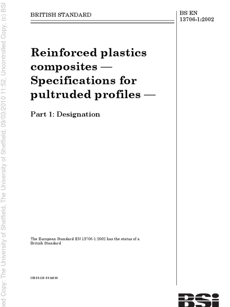 BS en 13706-1 - 2002 Reinforced Plastics - Specifications - Designation ...