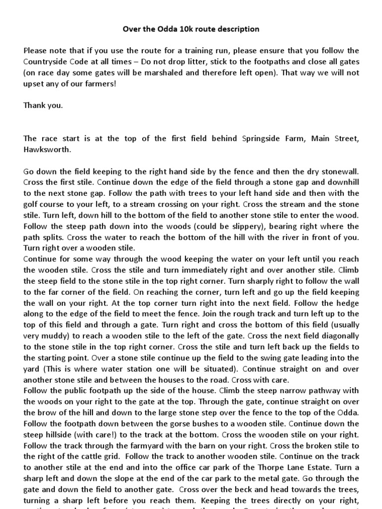 Over The Odda Route Description | PDF | Sports | Road Transport