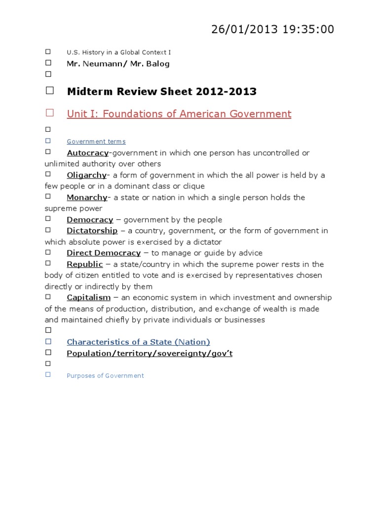 U.S. History 1 Midterm Review | Download Free PDF | United States Bill ...