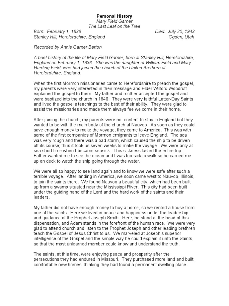 Mary Field Garner's Life Journey | PDF | Joseph Smith | Mormons