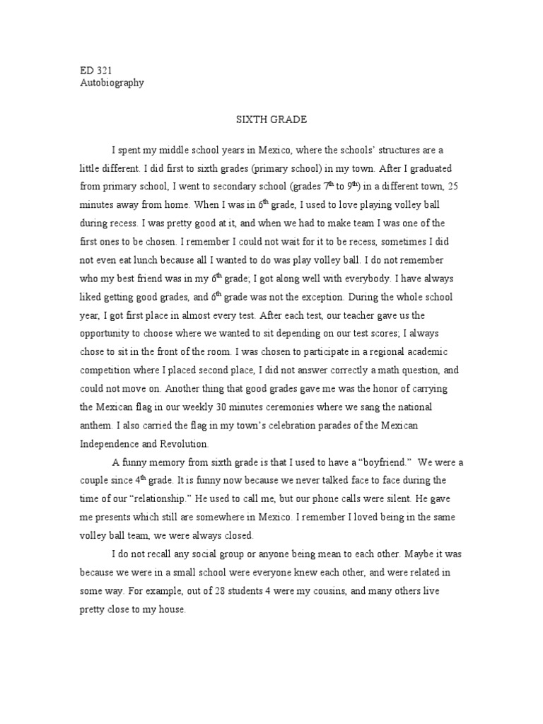 Autobiography Pdf Secondary School Middle Schools