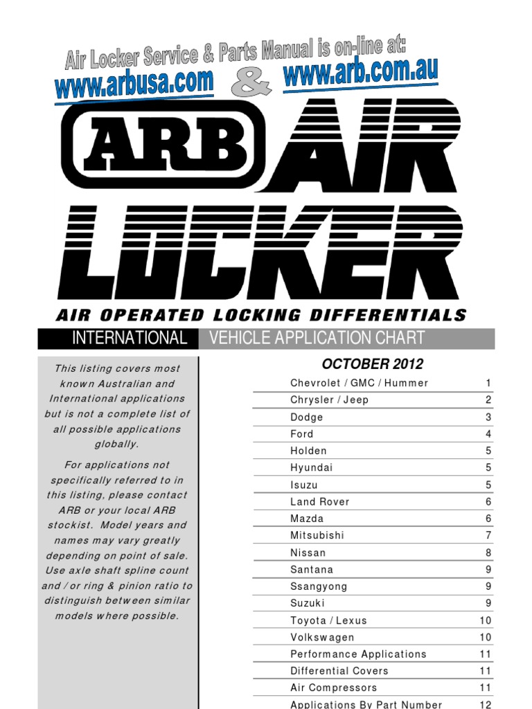 ARB Air Locker Application Guide | PDF | Axle | Vehicles