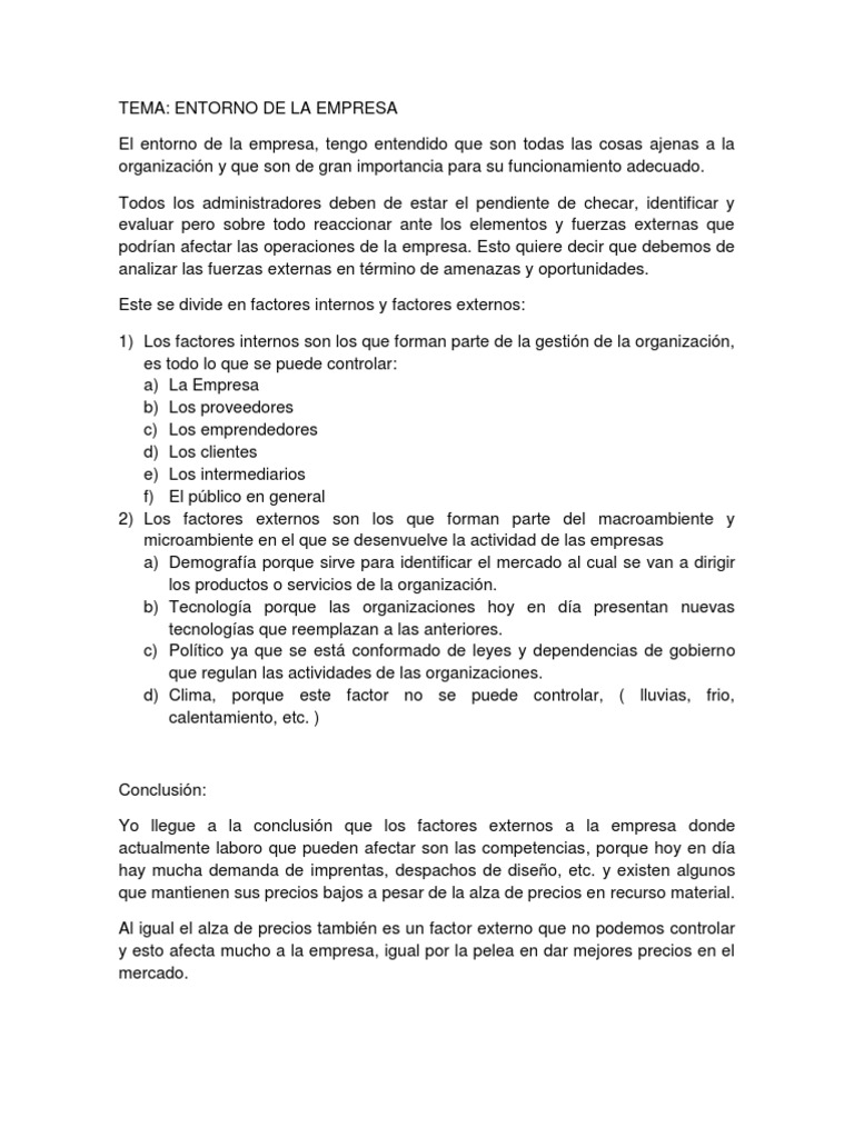 Entorno de La Emprsa | PDF