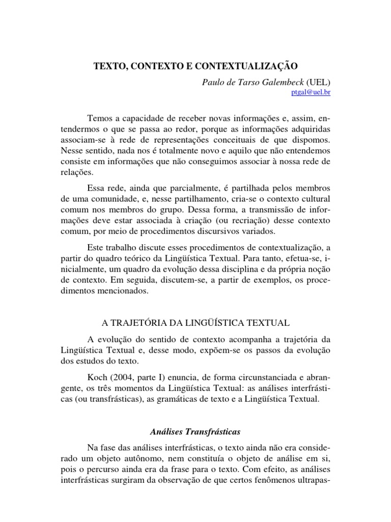 A evolução da Lingüística Textual e os procedimentos de ...