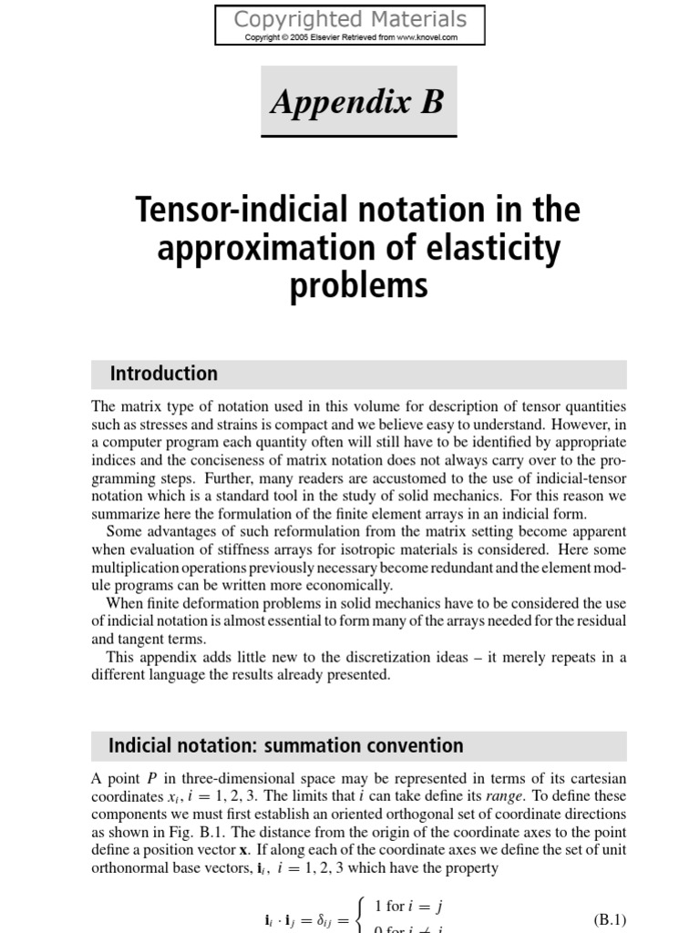 Tensor-Indicial Notation in The Approximation of Elasticity Problems | PDF | Euclidean Vector ...