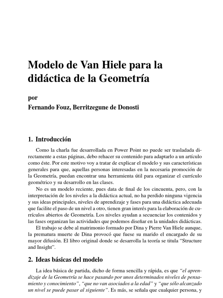 Modelo de Van Hiele para La Didactica de La Geometria | PDF