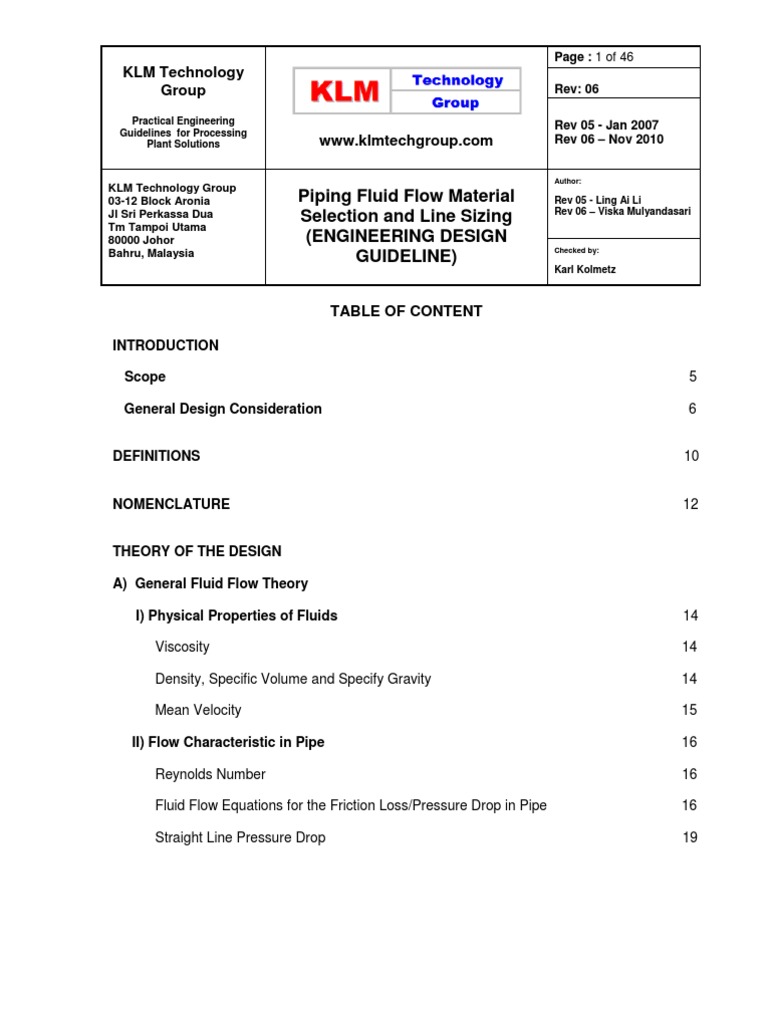 Piping Fluid Flow Material Selection and Line Sizing | PDF