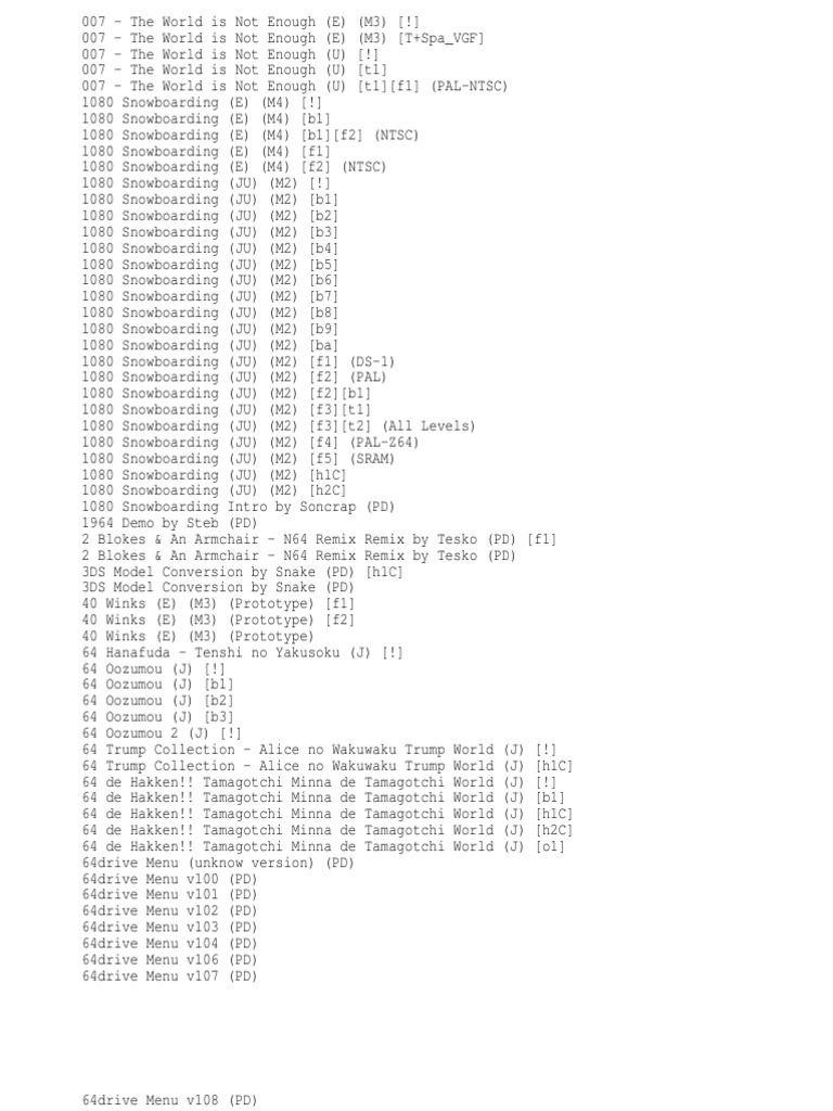 N64 Roms List 26-01-2013 | PDF | Nintendo | Leisure