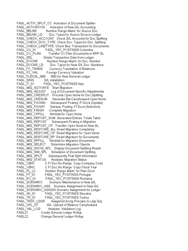 FAGL Tcodes | PDF | Data Management | Information Technology Management