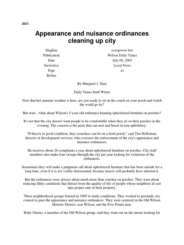 Wilson's Nuisance Ordinances Explained | PDF | Business