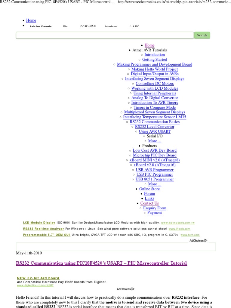 RS232 Communication Using PIC18F4520 S USART PIC Micro Controller ...