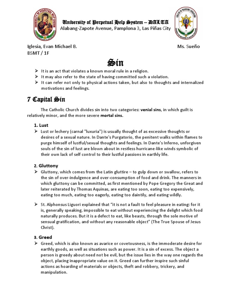 Seven Capital Sins | Seven Deadly Sins | Lent