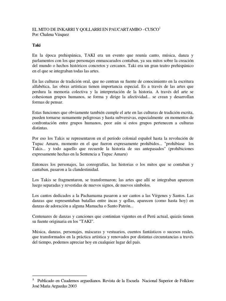 El Mito de Inkarri y Qollarri | PDF | Imperio Inca | Teatro
