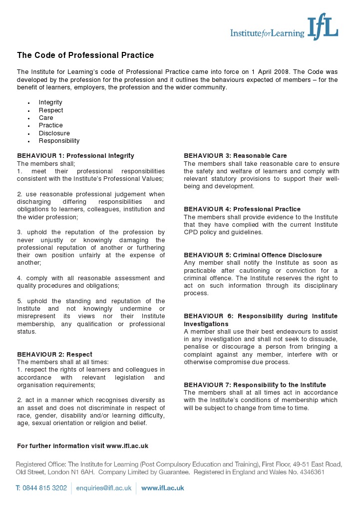 Ifl Code of Professional Practice | PDF | Profession | Government