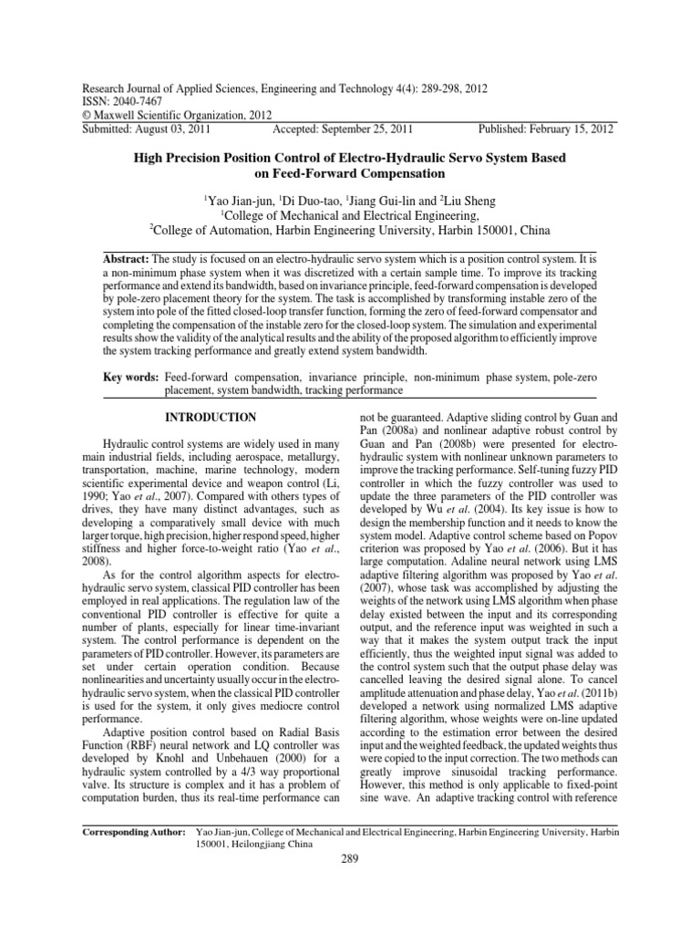 High Precision Position Control of Electro-Hydraulic Servo System | PDF | Control Theory ...