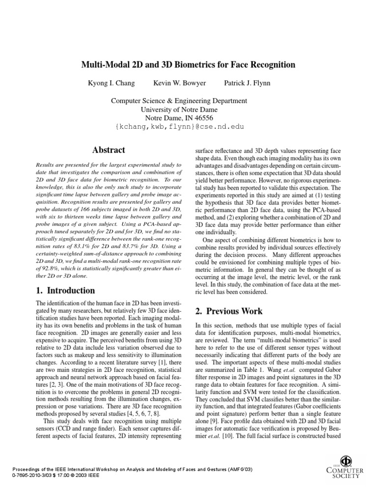 Multi-Modal 2D and 3D Biometrics For Face Recognition | PDF | Biometrics | 2 D Computer Graphics