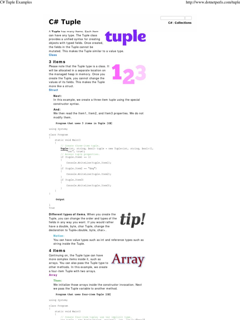 C# Tuple | PDF | C Sharp (Programming Language) | C (Programming Language)