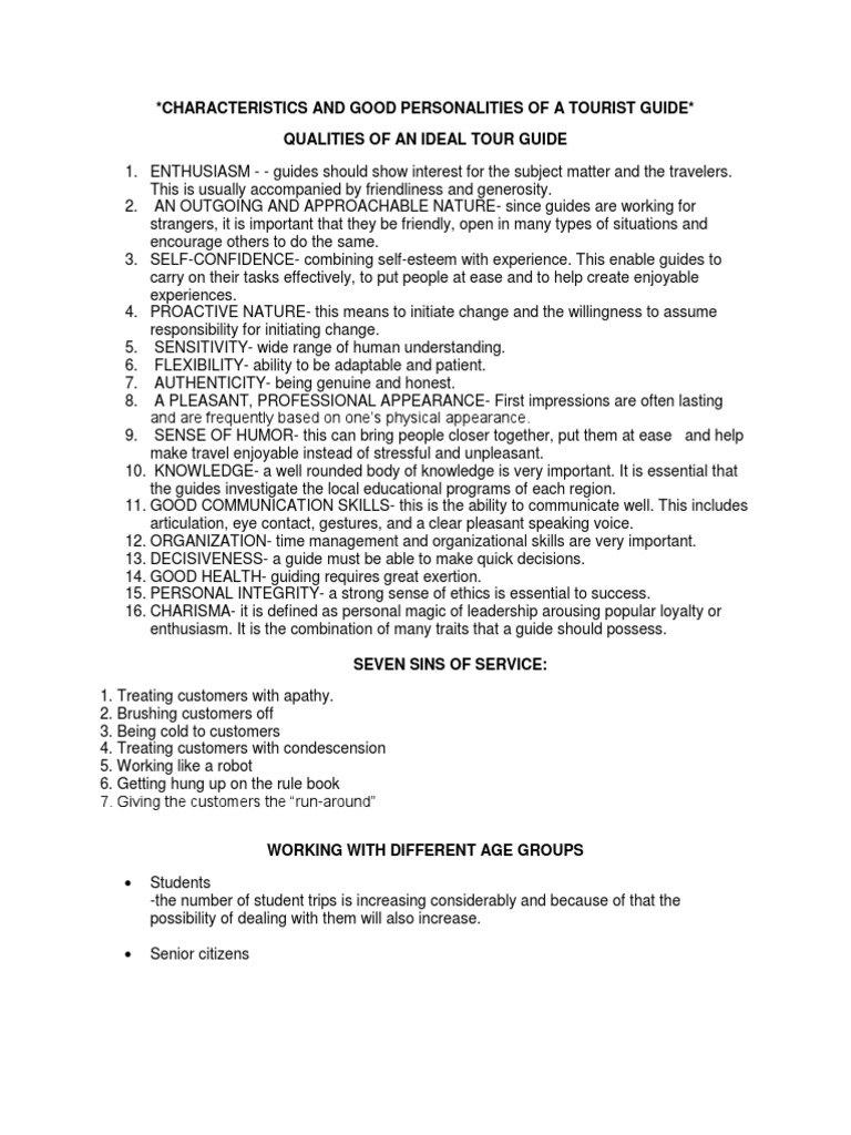 Characteristics Of A Tour Guide PDF Leadership Body Language