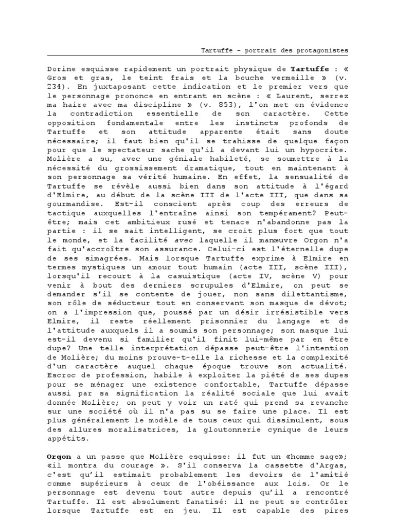Portraits des personnages de Tartuffe | PDF | Molière