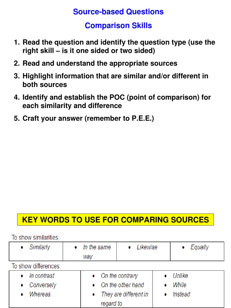 Source-Based Questions Comparison Skills | PDF