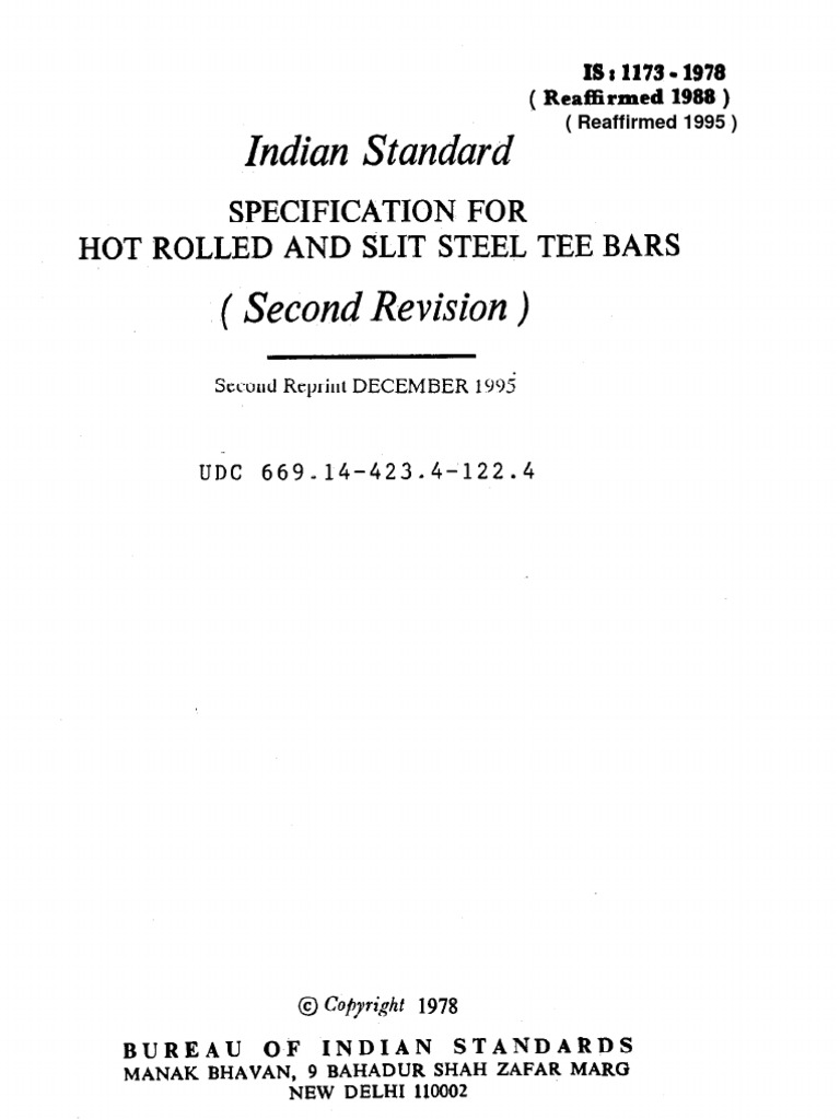 Is 1173 | PDF | Kolkata | Rolling (Metalworking)