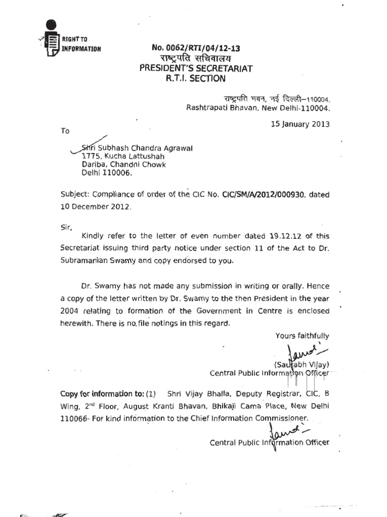 President's Secretariat Releases Dr. Subramanian Swamy's Letter To Dr ...