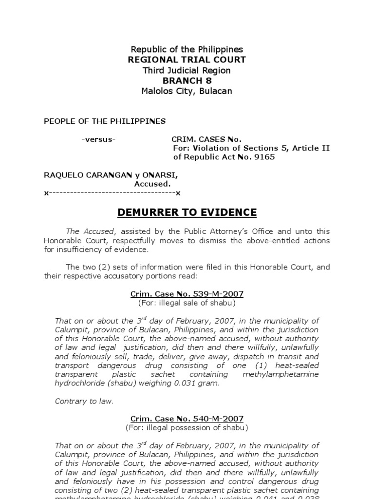 Demurrer To Evidence | PDF | Search And Seizure | Prosecutor