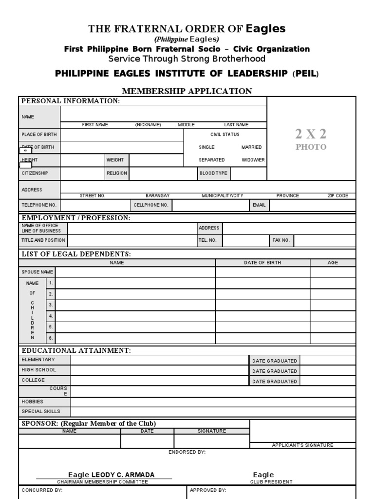Eagles Membership Application Form | PDF