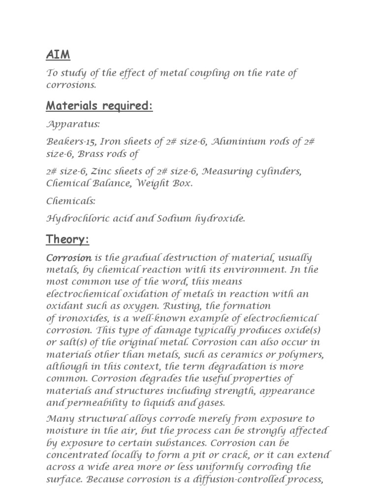 Chemistry Project For Class 12TH | PDF | Corrosion | Physical Sciences