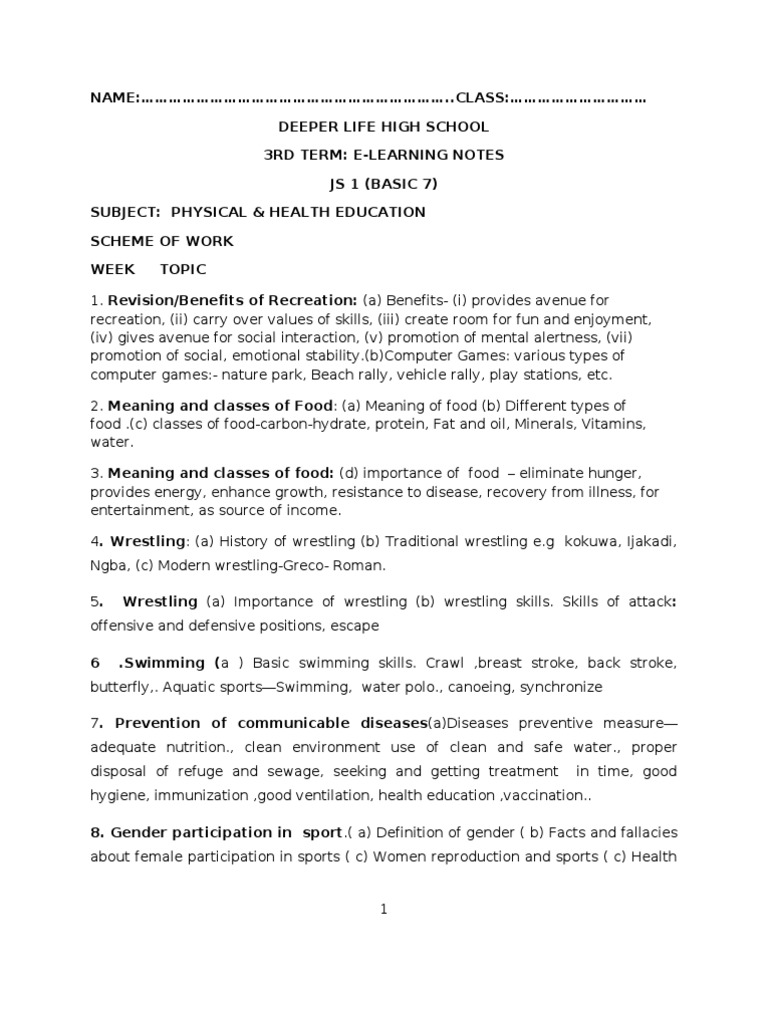 JSS1 PHE 3rd Term Lesson Notes | PDF | Female Genital Mutilation ...