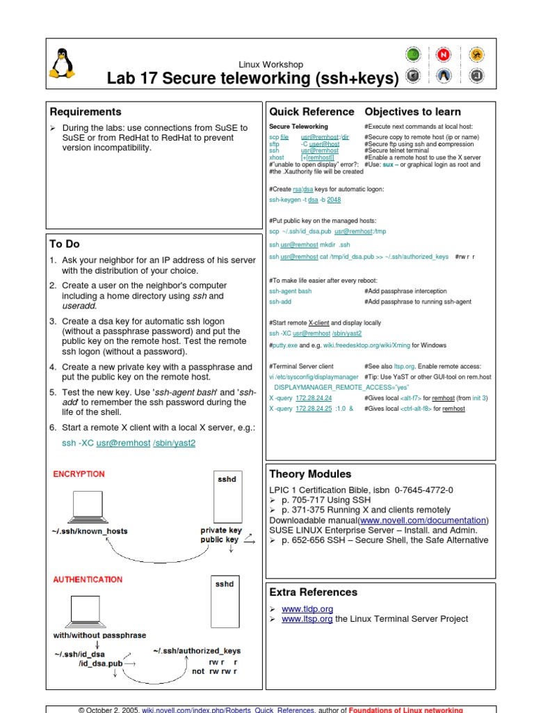 Linux Lab 17 Secure Teleworking SSH and Keys | PDF | Secure Shell | Network Protocols
