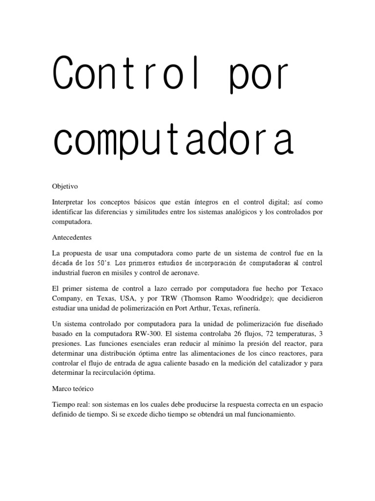 Control Por Computador | PDF | Sistema de control | Muestreo (procesamiento de señal)