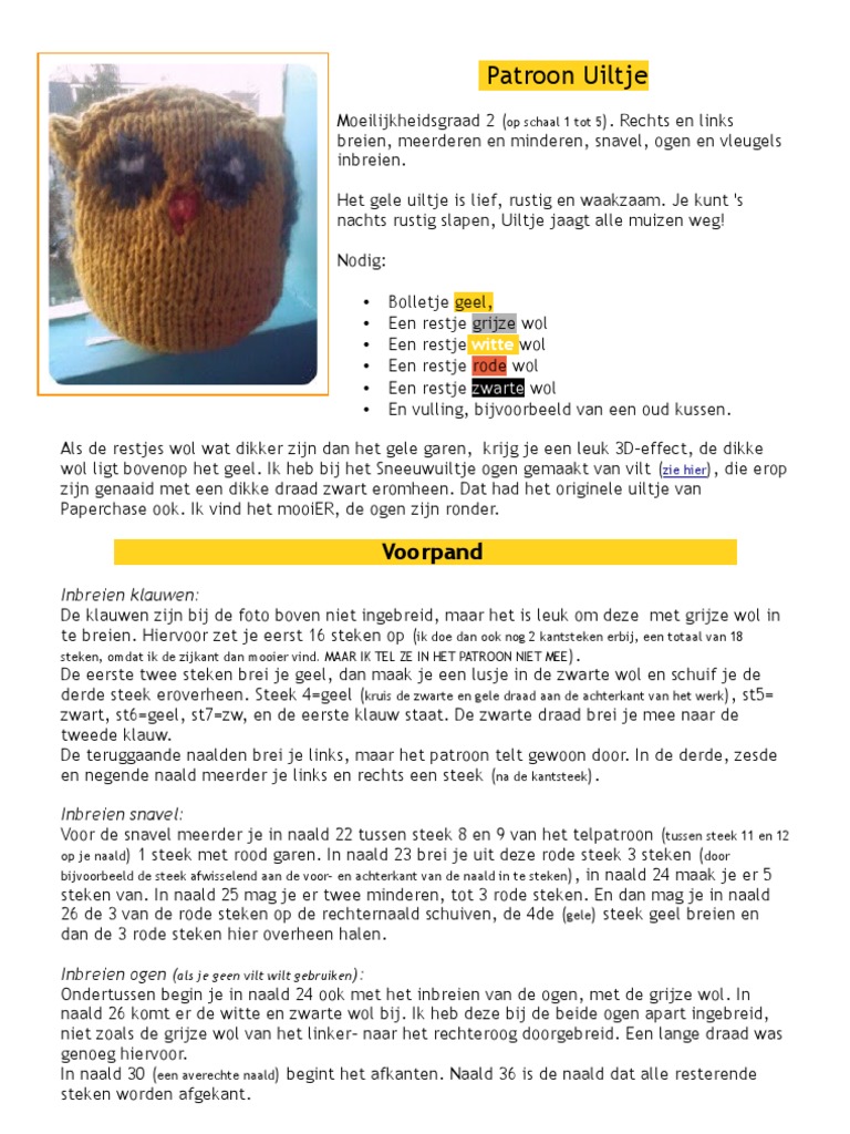 Patroon Uil, Breien | PDF