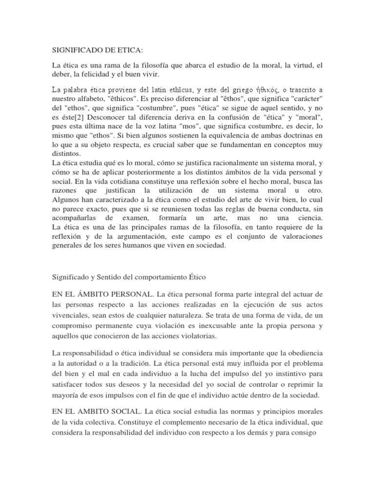 Significado de Etica | PDF | Moralidad | Epistemología