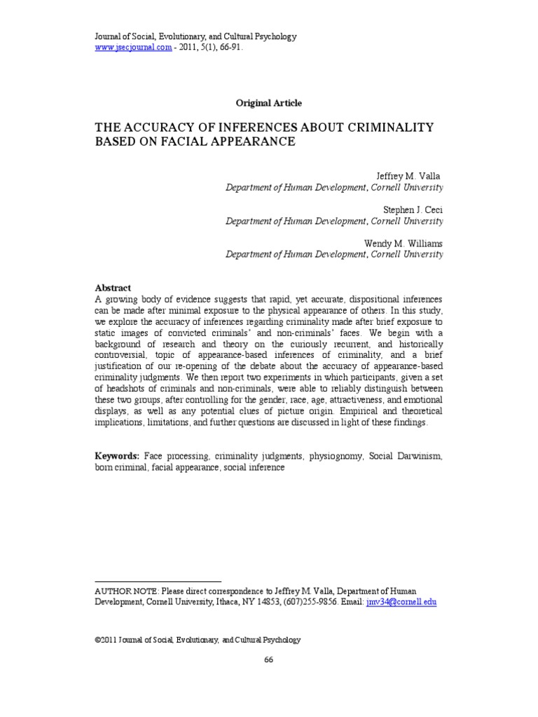Criminality Based On Facial Appearance | PDF | Rape | Physiognomy
