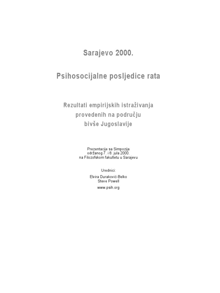 Psihosocijalne Posljedice Rata | PDF