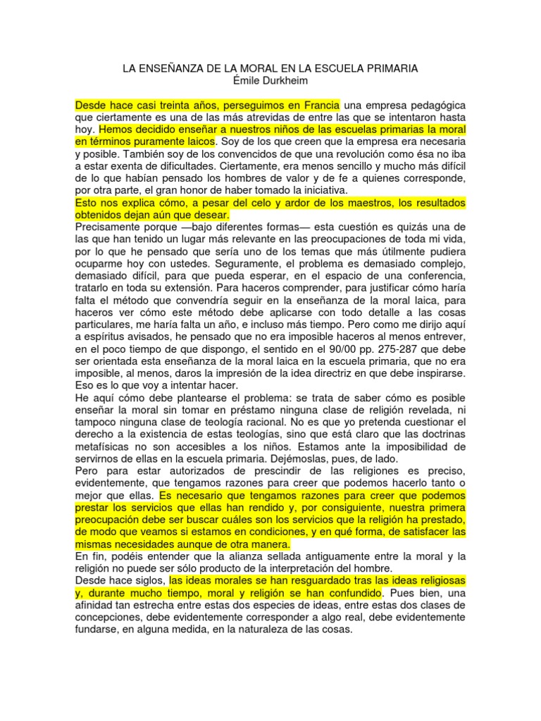 La Enseñanza de La Moral en La Escuela Primaria | PDF
