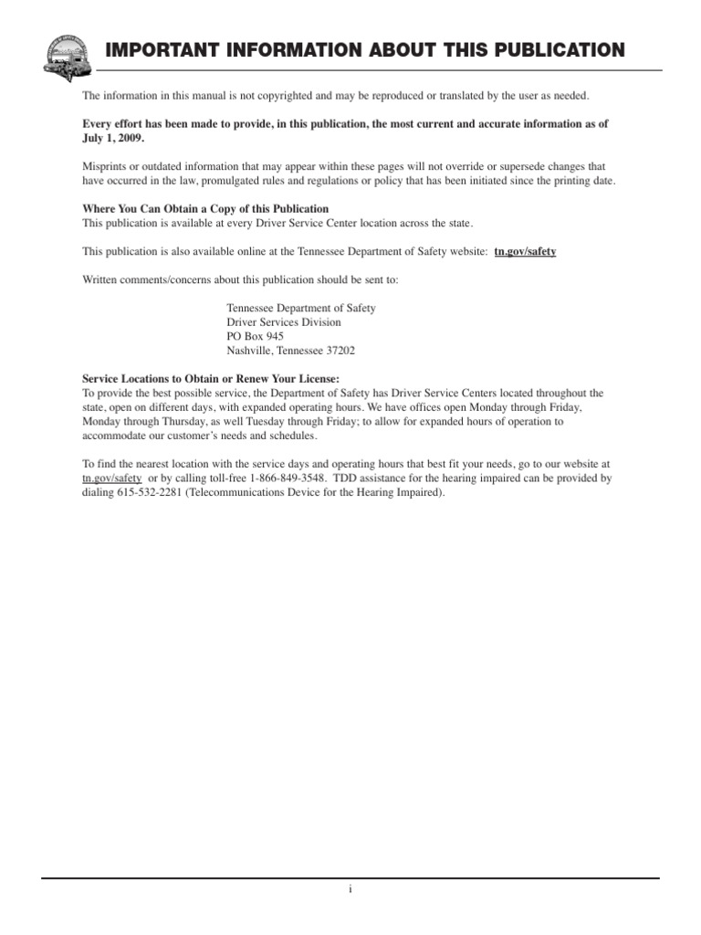 Tennessee Driver's Handbook - 2011-2013 | PDF | Driving Under The ...