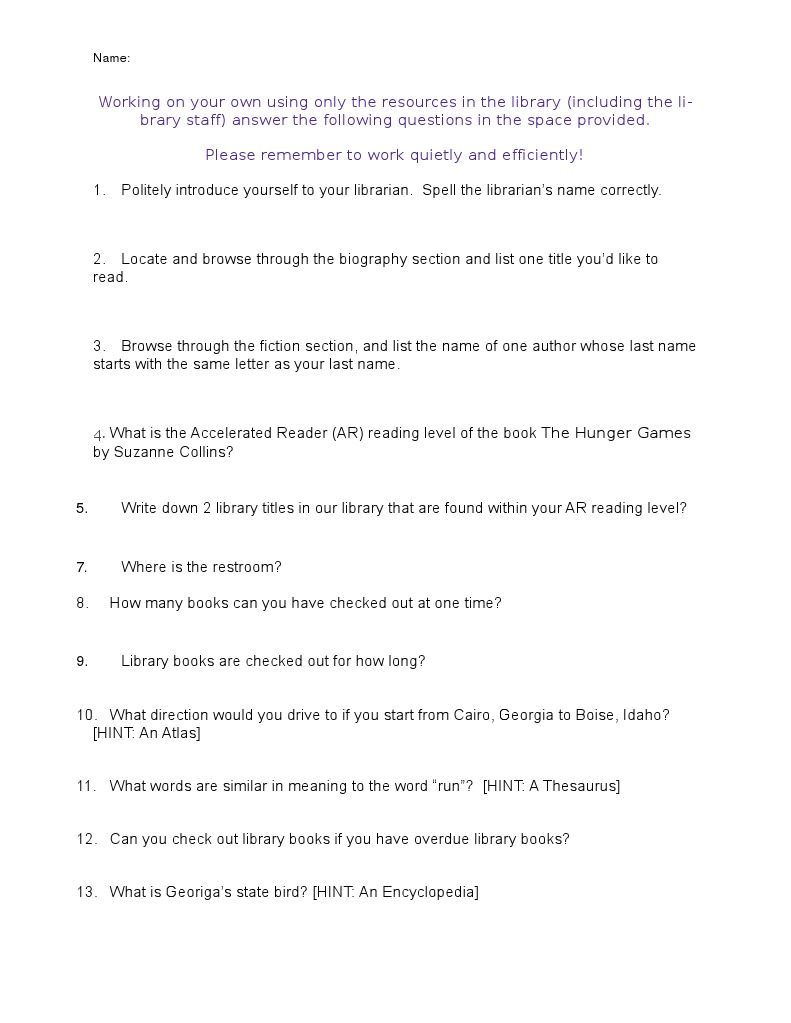 Library Scavenger Hunt | PDF