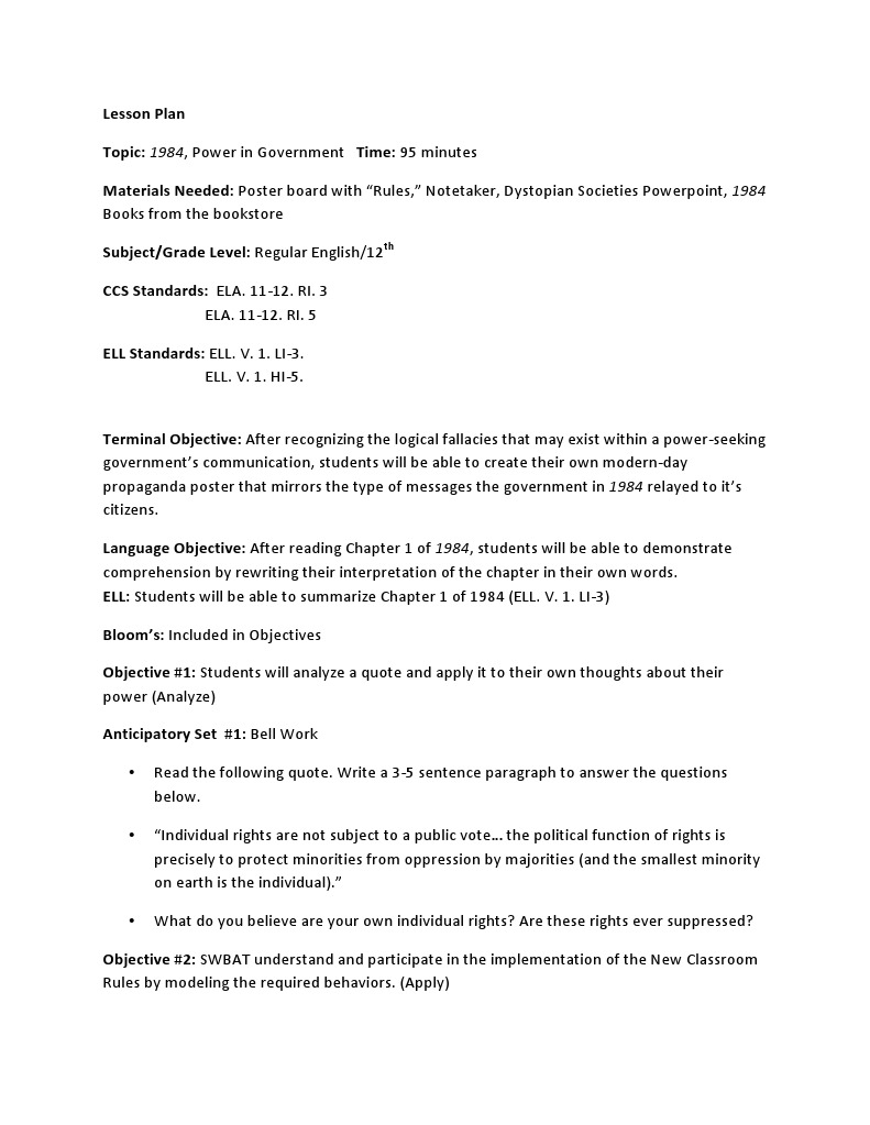 Example 1984 Lesson Plan | PDF | Fallacy | Reason