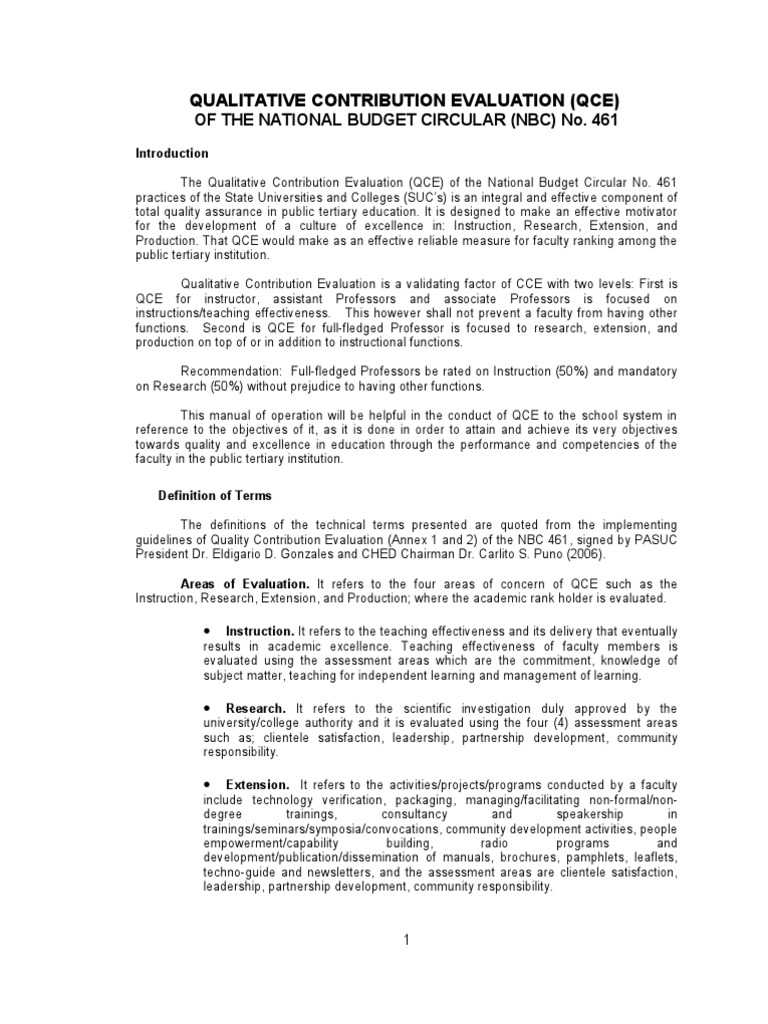 Manual (QCE of NBC 461) | PDF | Evaluation | Learning