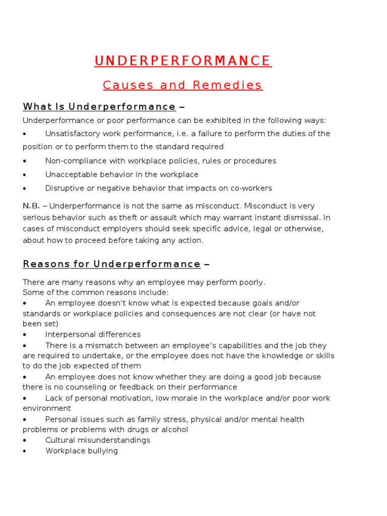 Underperformance | Performance Management | Employment