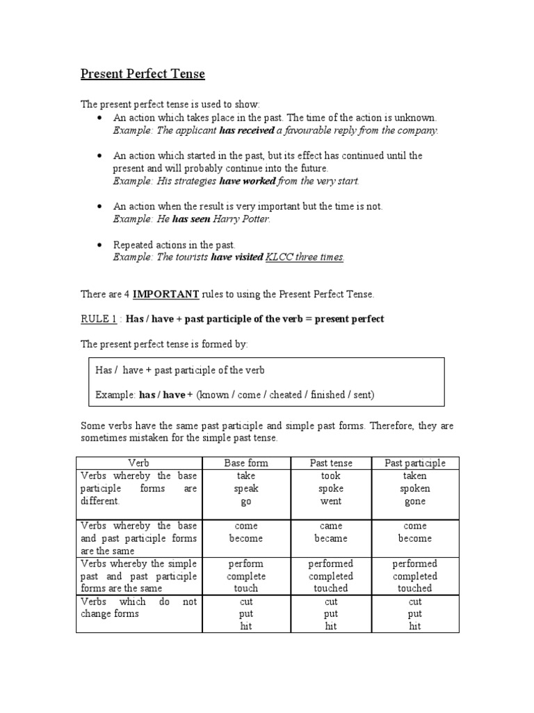 Present Perfect Tense BEL120 Project | PDF | Grammatical Tense ...