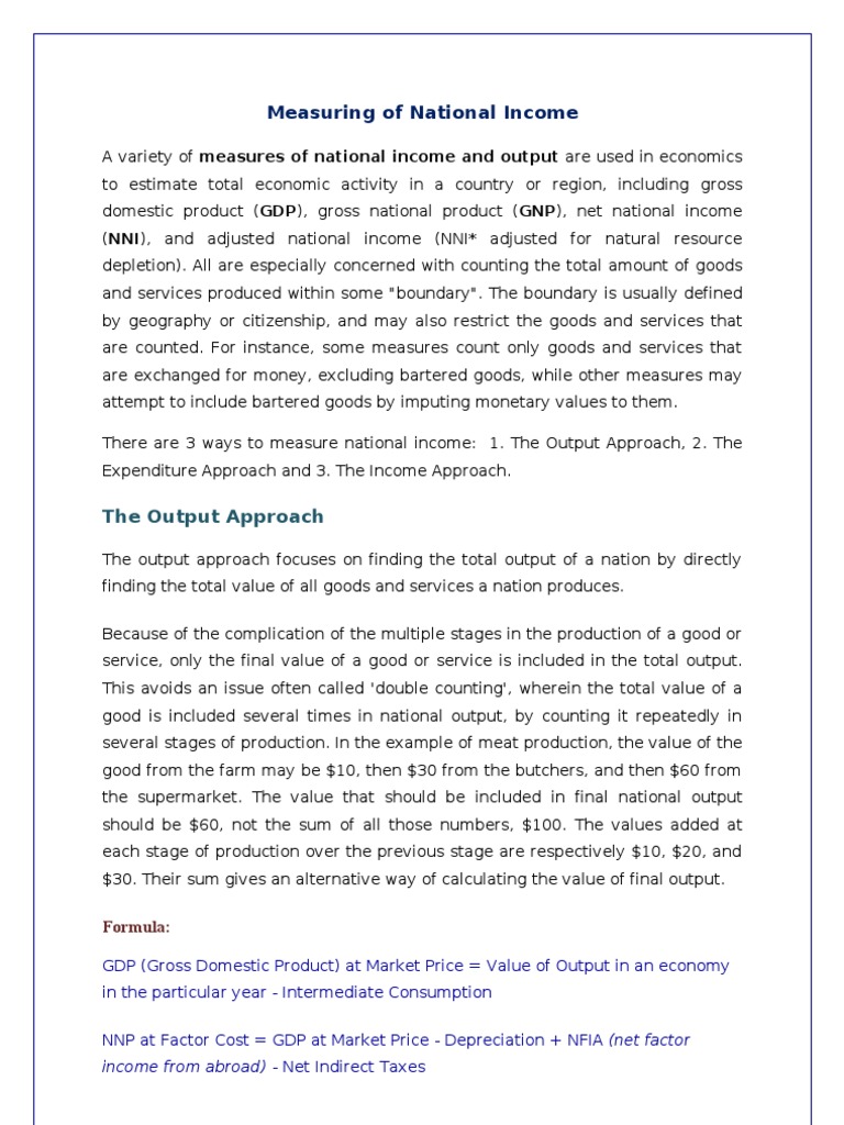 Measuring of National Income: The Output Approach | PDF | Measures Of ...